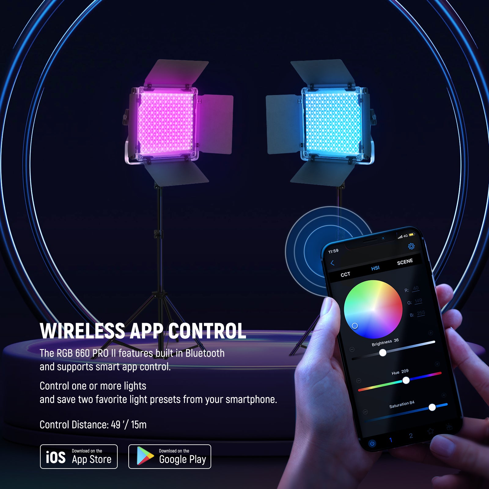 Pack de 2 luces led de vídeo rgb660 pro II Neewer mejoradas | Ebest